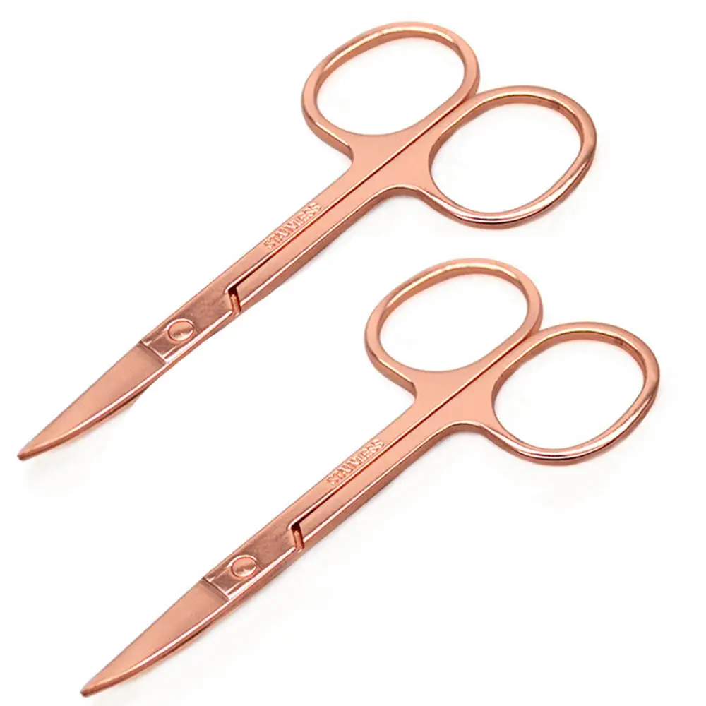 2pcs Mini Stainless Steel Rose Gold Make Up Scissors Trim Eyebrow Cut ...