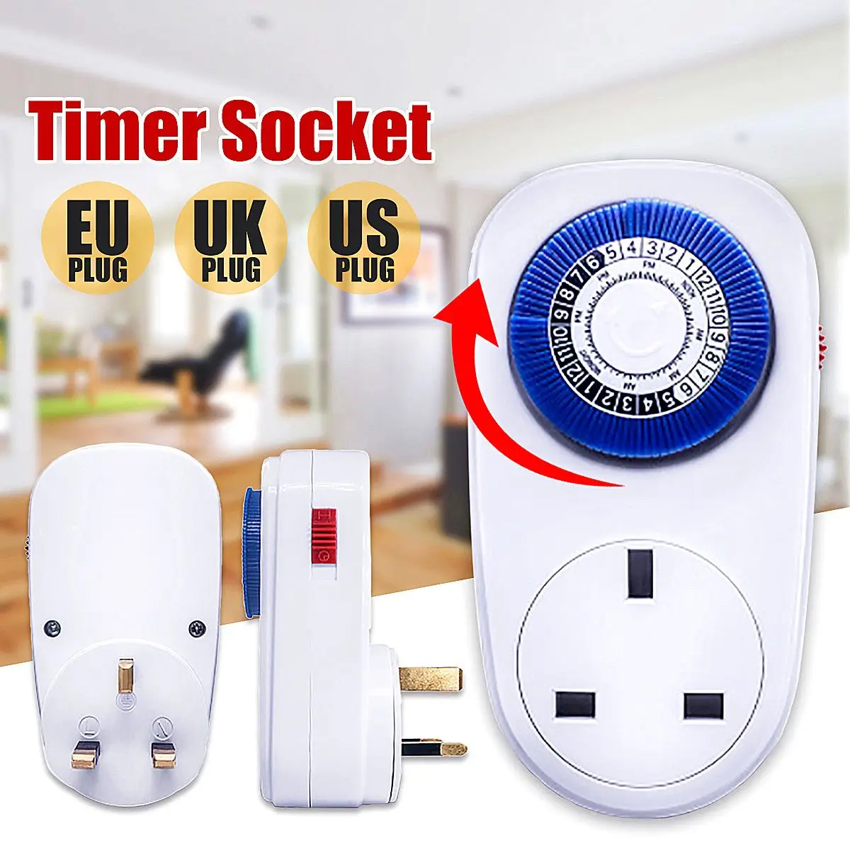 HA 26 16A Indoor 24 Hours Mechanical Plug in Wall Socket Switch Timer ...