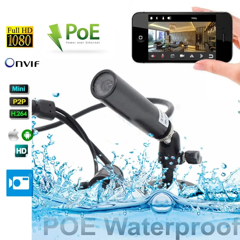1080P POE Power Over Ethernet Mini Waterproof IP Camera Surveillance ...