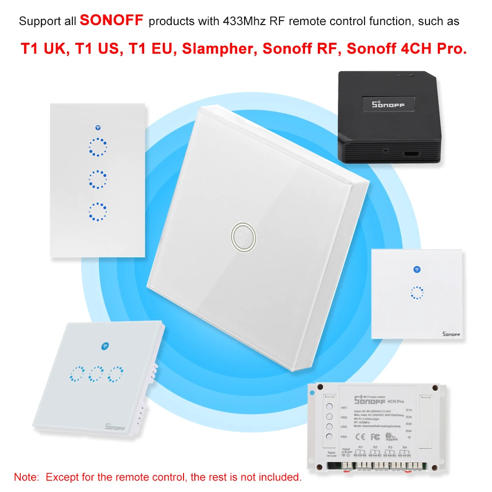 SONOFF T433 86 Type Luxury Wall Touch Panel Sticky 433MHz Wireless RF ...