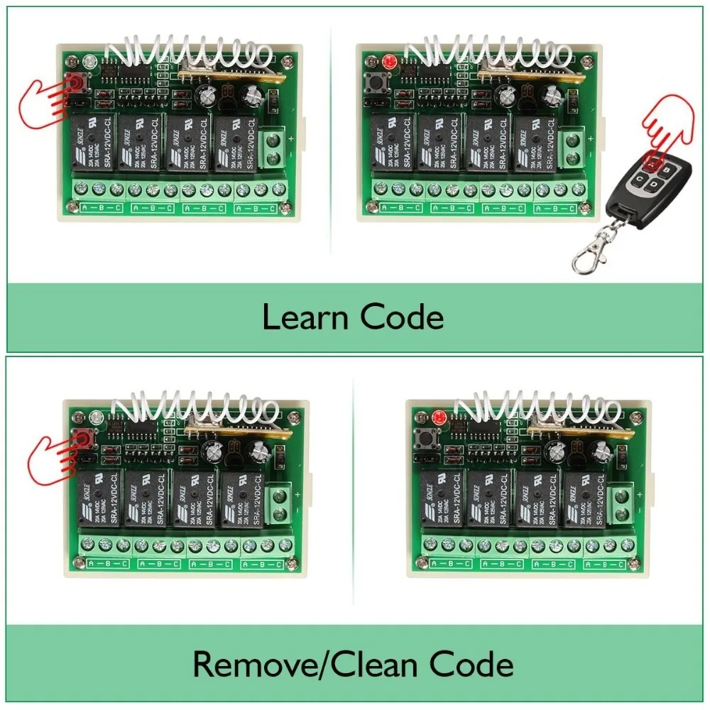 12V 4CH RF Wireless Remote Control Relay Switch Security System Garage ...
