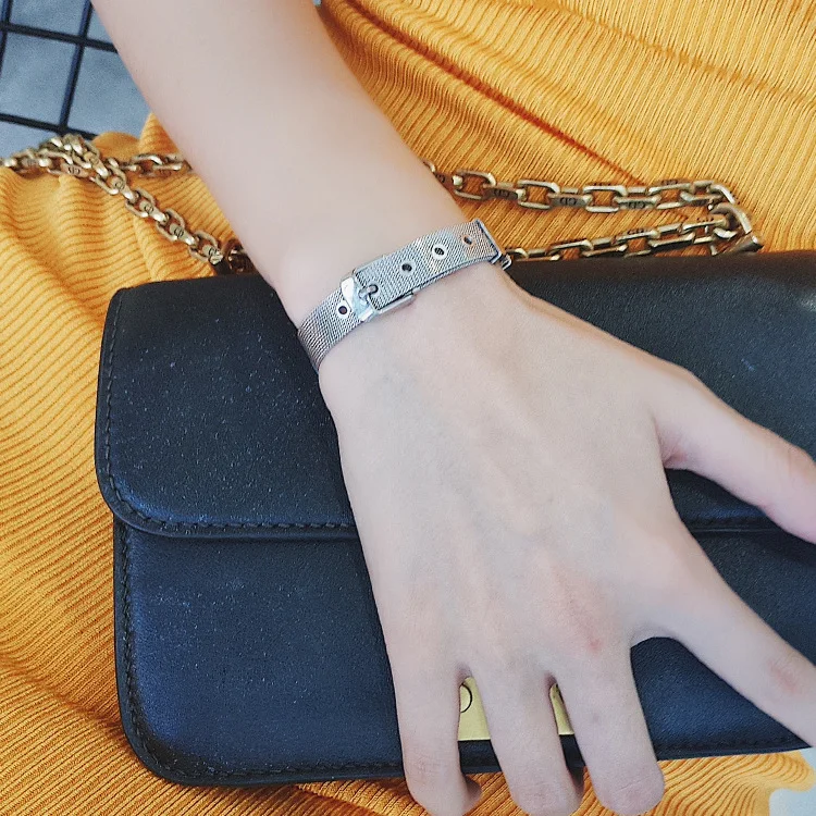 Simple Belt Buckle Silver Chain Bracelet Joker Solid Color Horseshoe Buckle Adjustable Mesh Belt simple-belt-buckle-silver-chain-bracelet-joker-solid-color-horseshoe-buckle-adjustable-mesh-belt