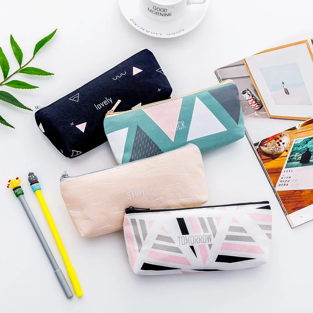 Geometric Canvas Pencil Case For Students School Supplies Stationery ...