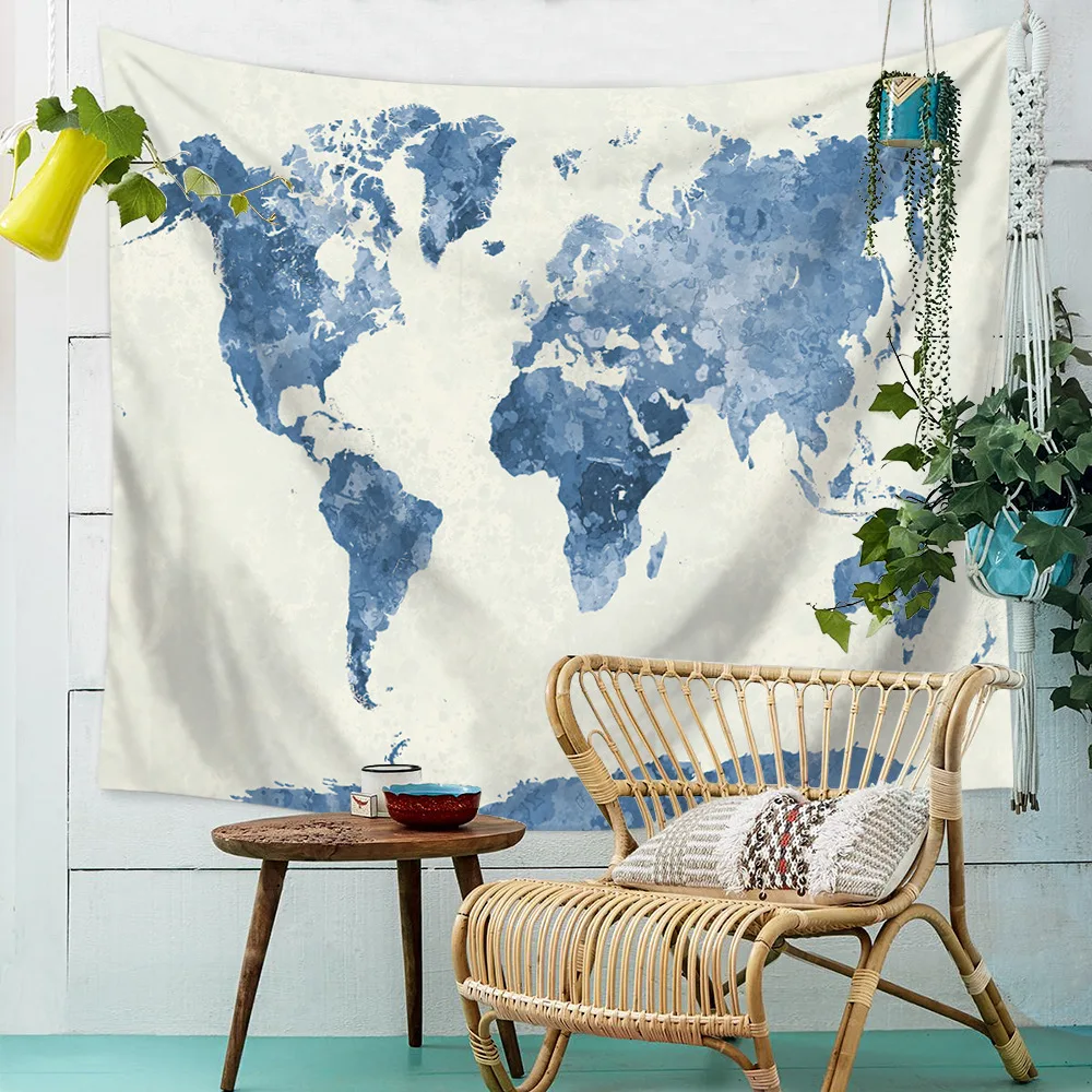 World Map Tapestry Wall Haning Watercolor Art Decor Abstract Dorm Large ...