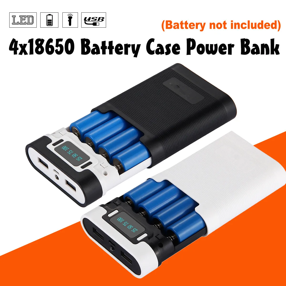 10000mAh Charger Box Power Bank Box DIY Kit 4x18650 Dual USB Ports LED ...