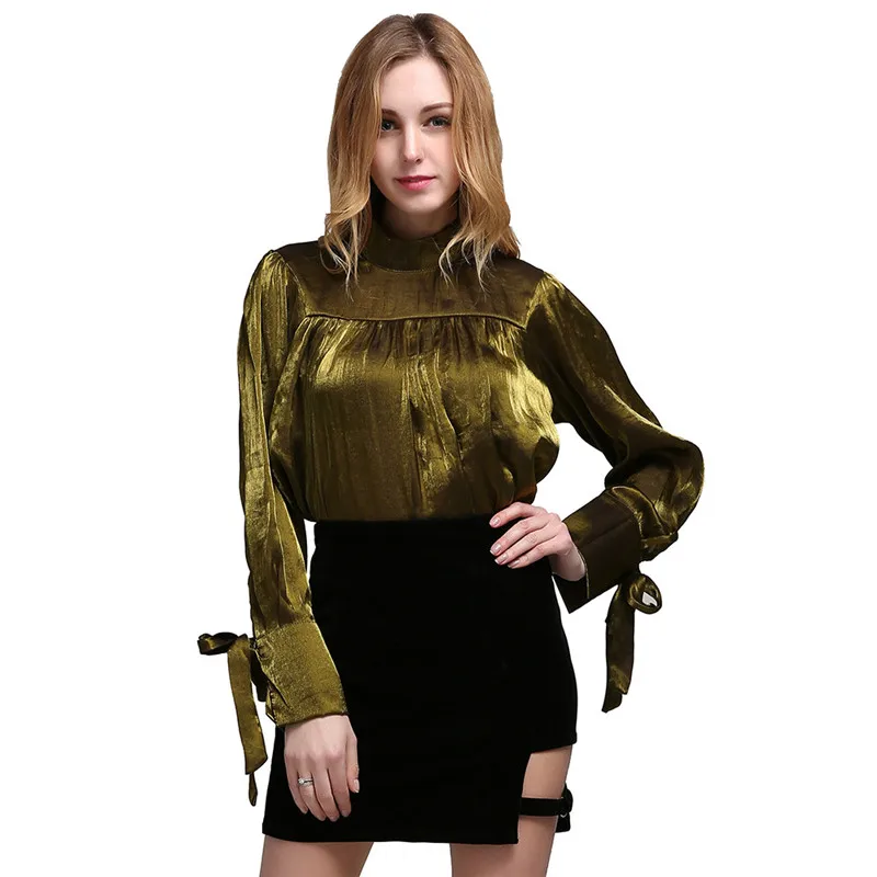 2019 verano estilo Europeo Formal mujer blusa de oro camisa pasarela ...