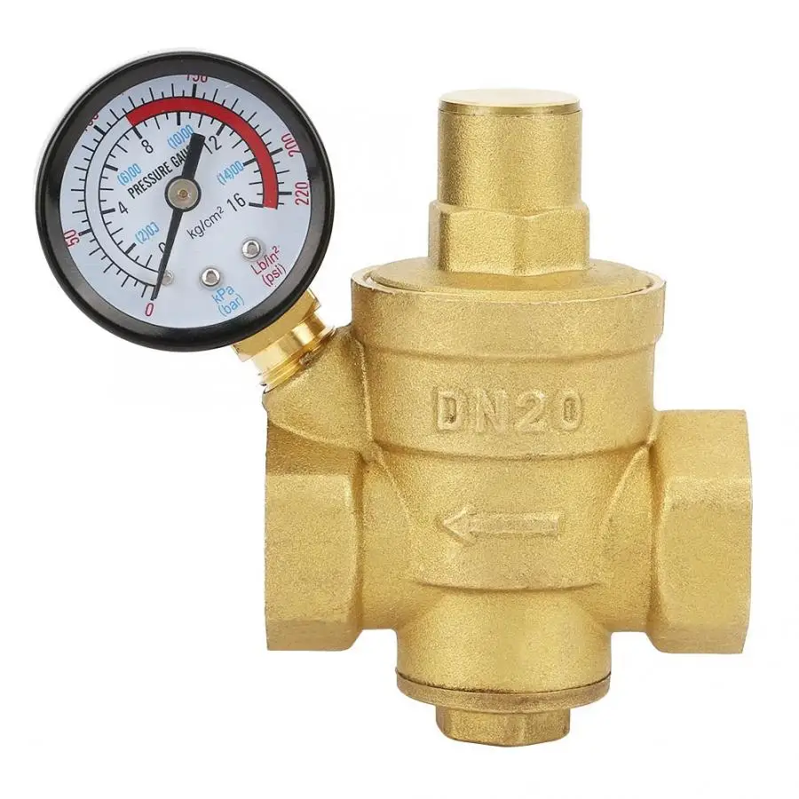 DN20 Adjustable Brass Water Pressure Regulator with Gauge Meter gas ...