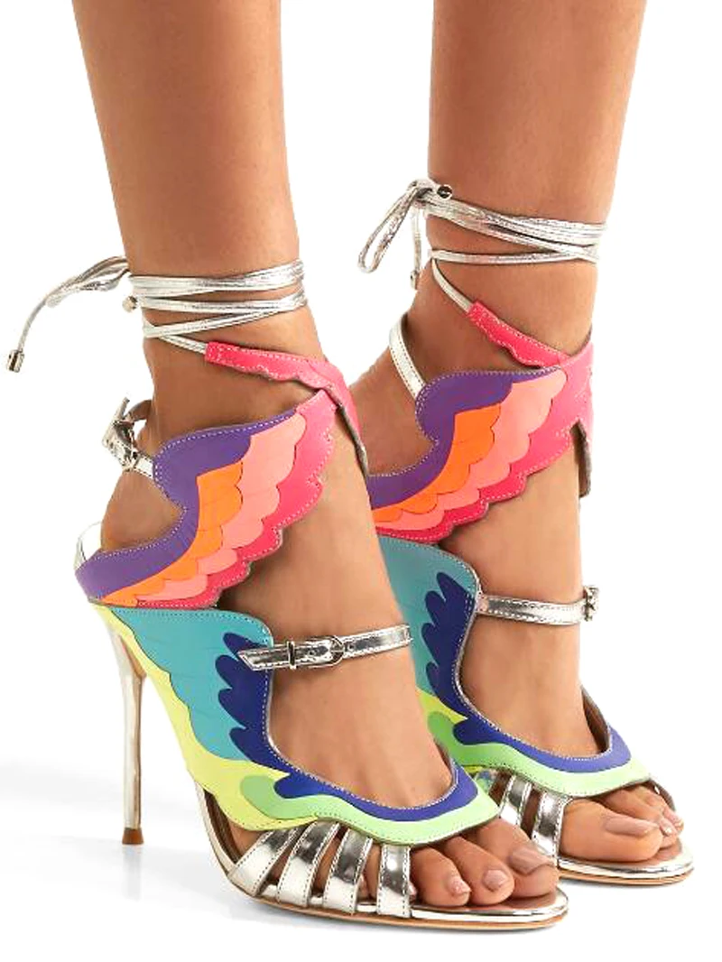 Luxury Shoes Femme Sexy Rainbow Color Ankle Strap Wings Sandals ...