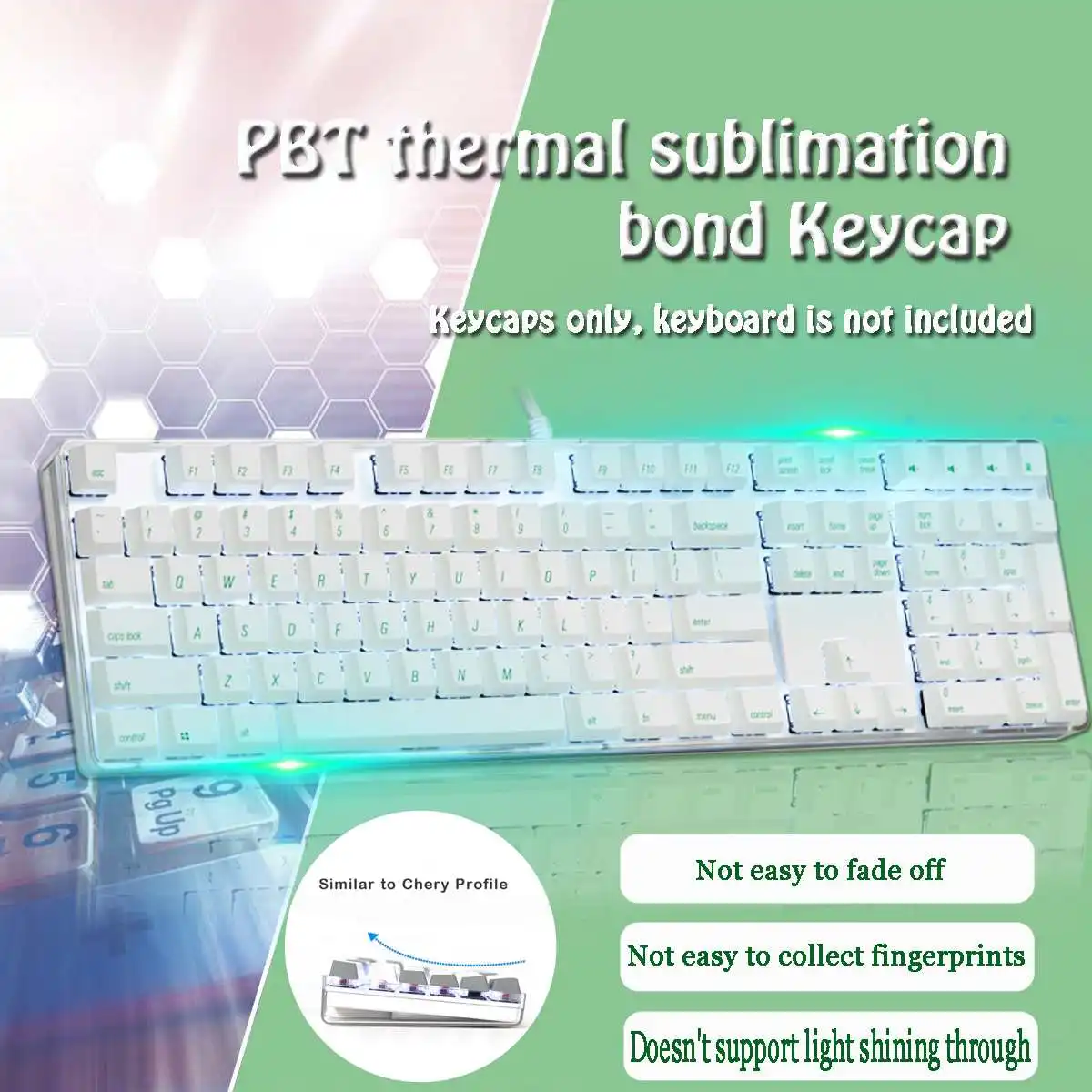 108 Key Keycap Magicforce White Color Green Fonts Dye-sub PBT Keycaps ...