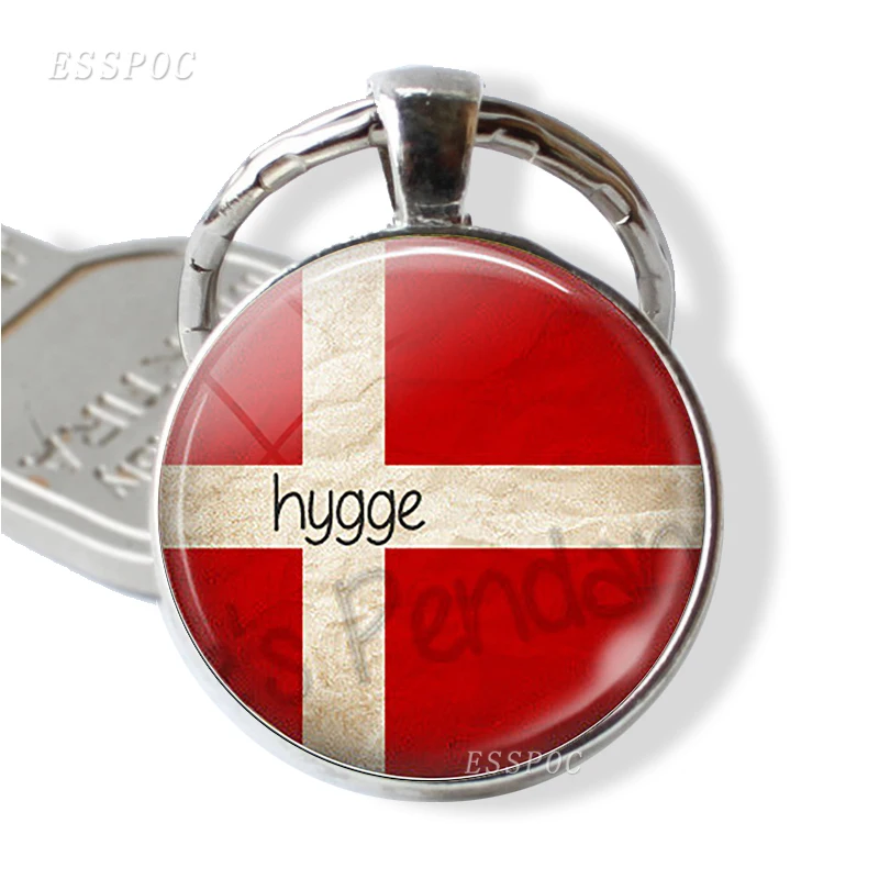 Danish-Flag-Keychain-Glass-Cabochon-Metal-Denmark-Happiness-Jewelry ...