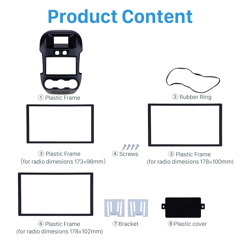 Seicane Car Radio Double Din refitting Fascia Panel Kit Mount for Ford ...