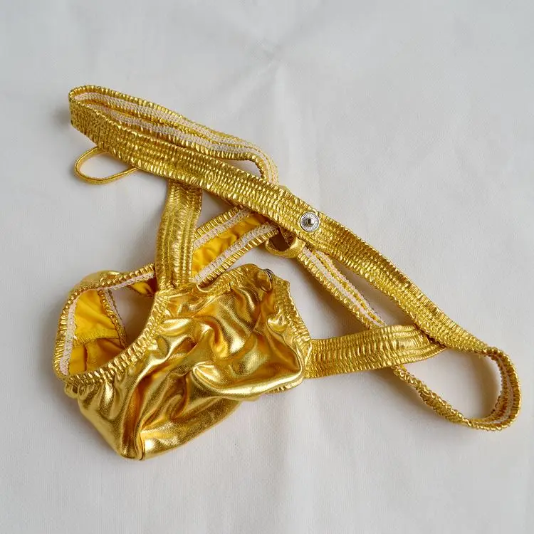 Free shipping gay men's thong sexy g string male stereo faux leather ...