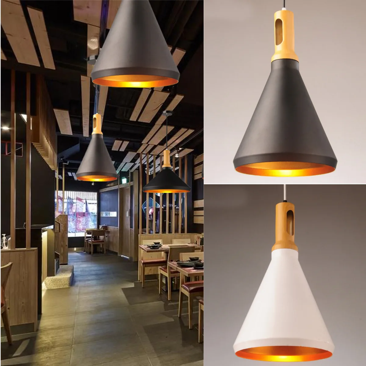 Wooden Pendant Light Lamp Funnel Ceiling Fixtures Home Bar Coffee Shop ...