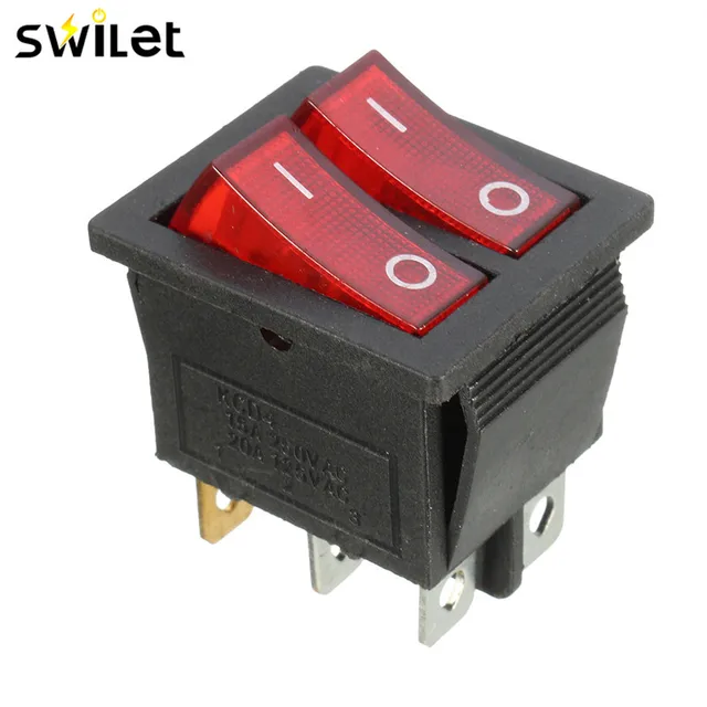 1PC Double Red Light Rocker Switch 6 Pin SPST ON/OFF 2 Way Boat Rocker ...