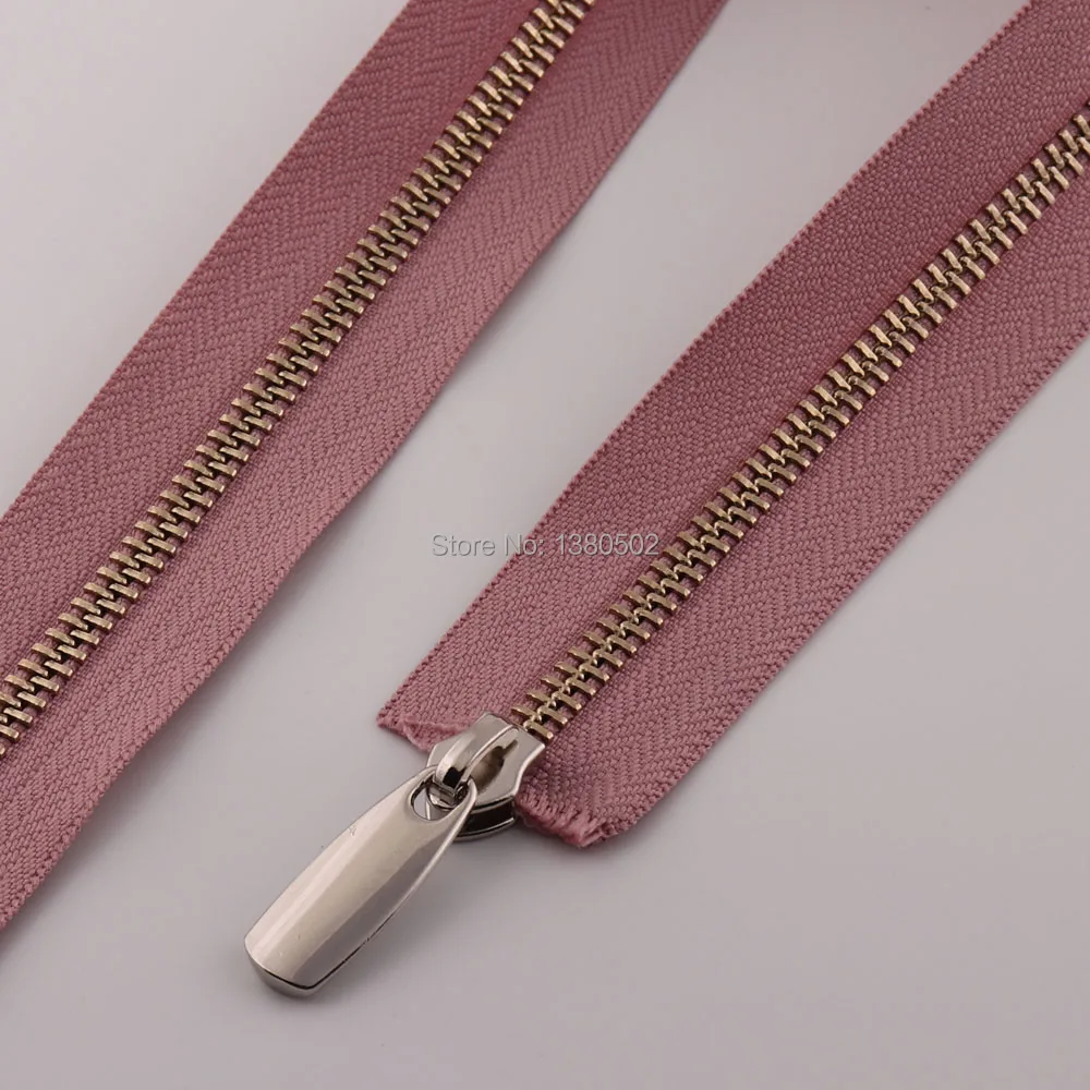 Zipper de cor rosa clara 2 jardas 5 # e 2 peças, puxador de zíper ...