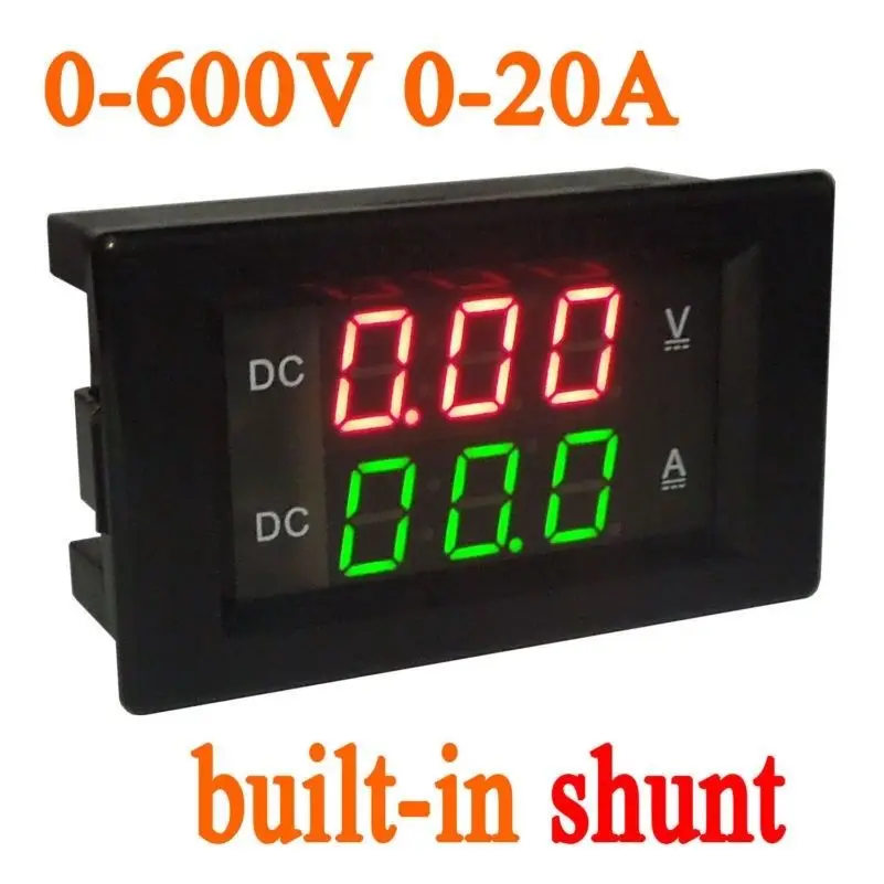 0-600V 20A DC Voltmeter Ammeter Built-in shunt Dual display LED Digital ...