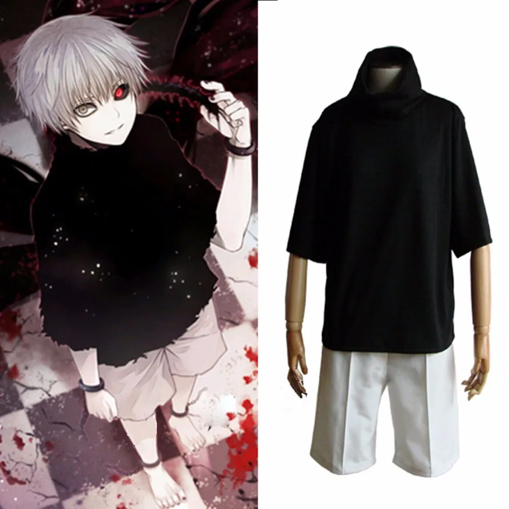 Tokyo Ghoul Ken Kaneki Black Anime Cosplay Costume Top+Pants Full Set ...