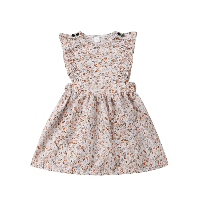 Summer Kids Mini Dress Ruffle Floral Princess Girl Dress Children Party ...