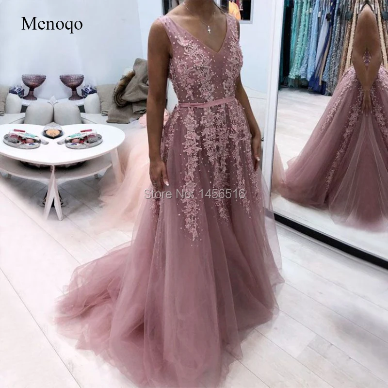 Long Sexy Prom Dress 2020 New Arrival Sheer V neck Beaded Applique ...