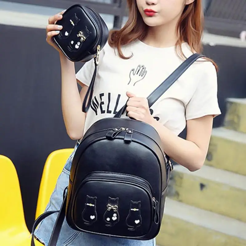 2pcs/set Women Backpack With Purse PU Leather Rucksack Backpacks ...