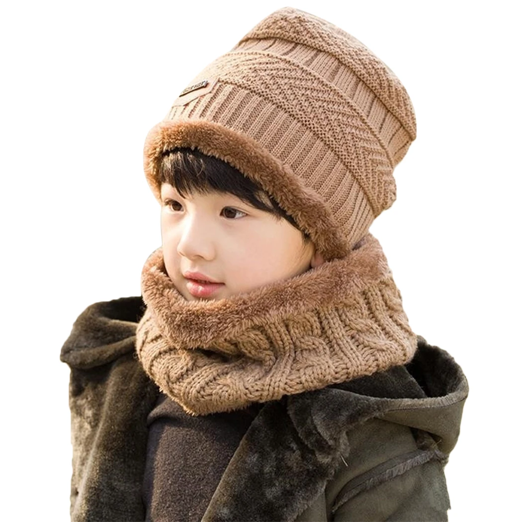 2pcs Set Winter Hat Scarf For Kids Children Thick Warm Knitted Wool ...