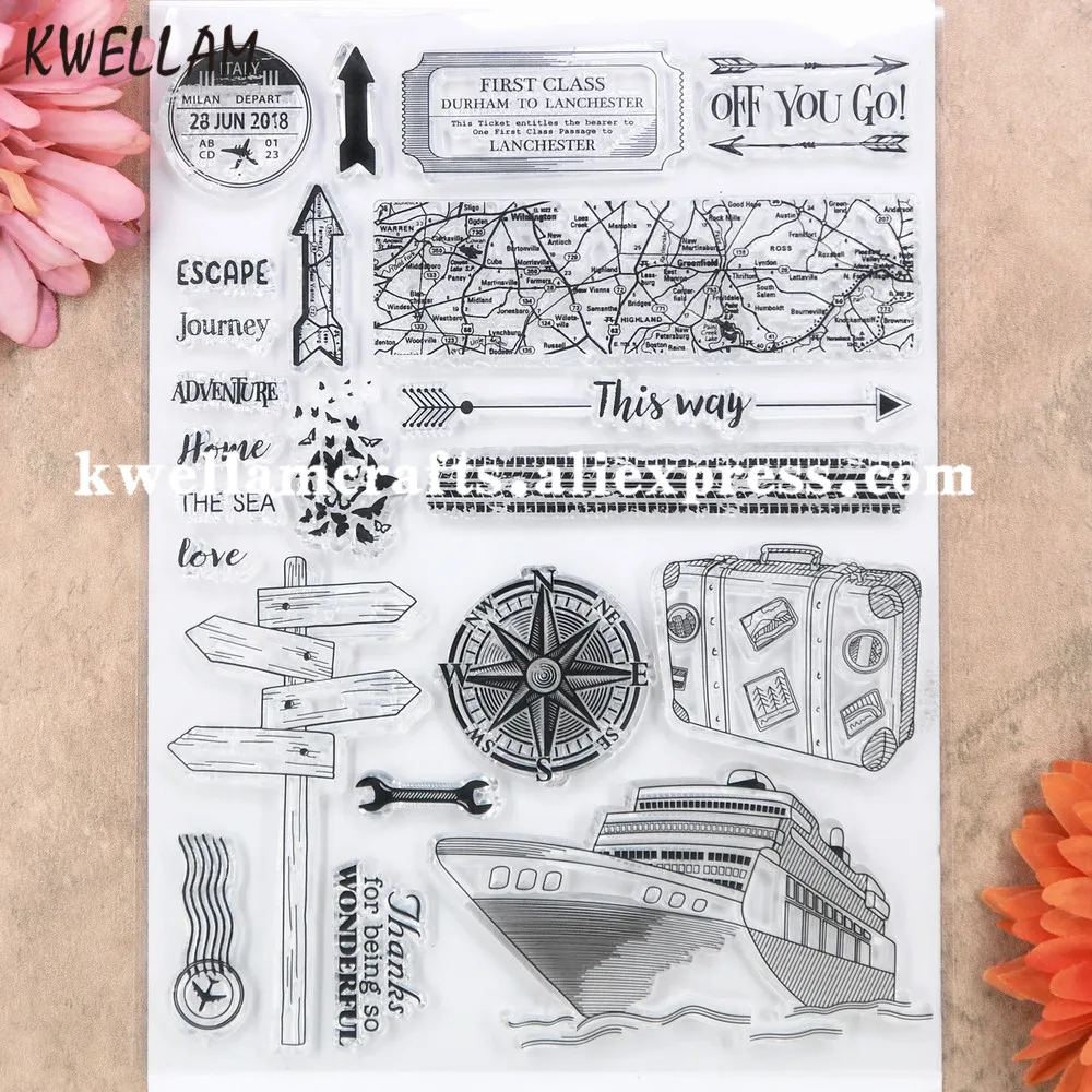 Adventure-Sailing-Ship-Compass-Map-Scrapbook-DIY-photo-cards-rubber ...