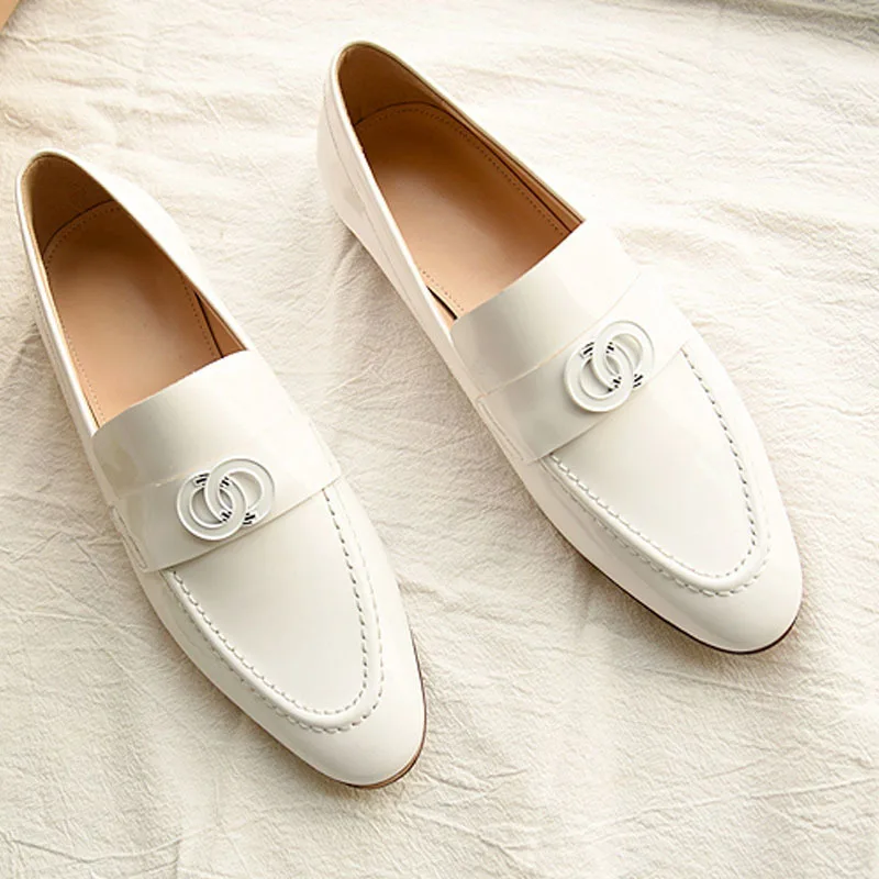 Genuine Leather Women Shoes Classic Retro Fashion Pure White Brock ...