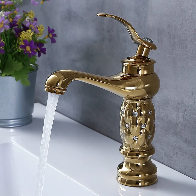 Bathroom Basin Faucets Classic Brass Diamond Faucet Single Handle Hot ...