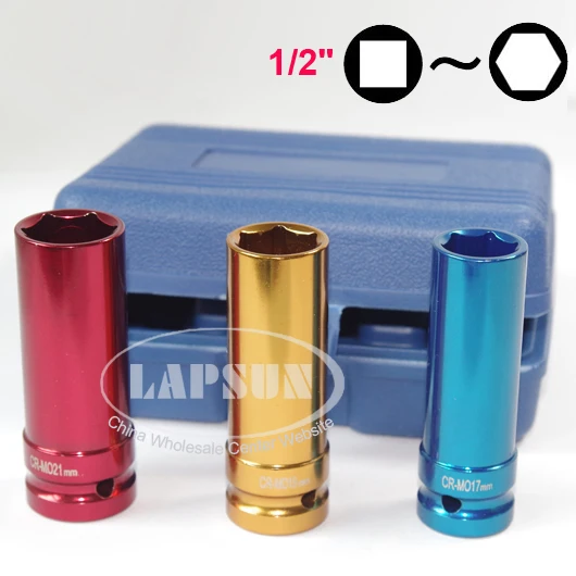 3pcs Cr-mo 1/2" Air Impact Socket Set To 17mm 19mm 21mm Hex Adapter ...