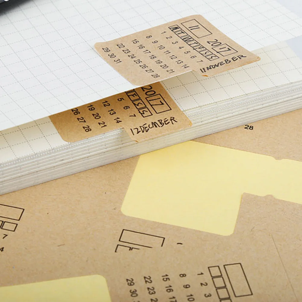 4 Sheets Handwritten Notebook Kraft Paper Calender Label Stationery ...