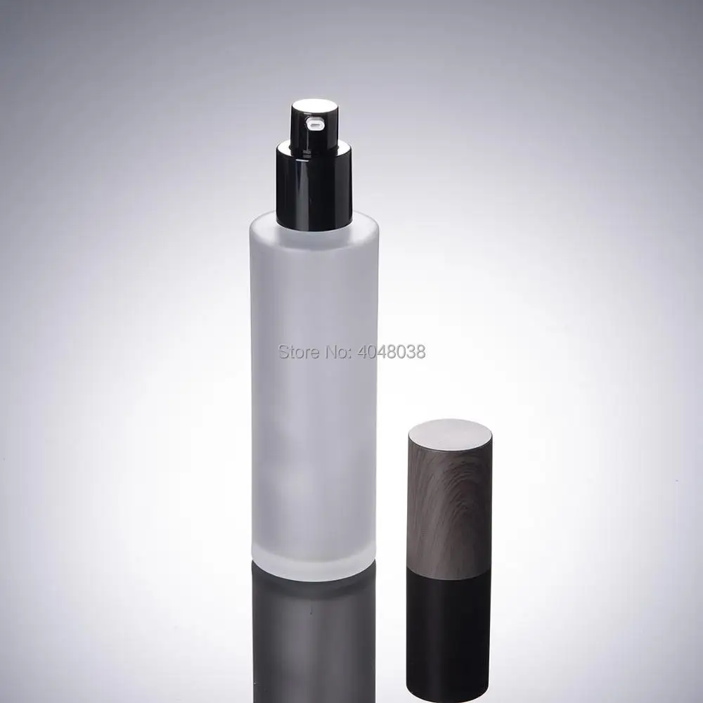 100 Ml 에멀젼 병 빈 유리 로션 펌프 병 우드 그레인 캡 최고급 화장품 용기 여행용 프레스 펌프 바이알 5 개리필 병