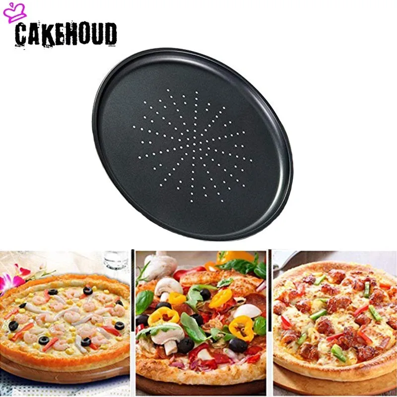 Cakehoud Pizza Tool Round Non Stick Pizza Plate Carbon Steel Microwave Pizza Baking Tray With