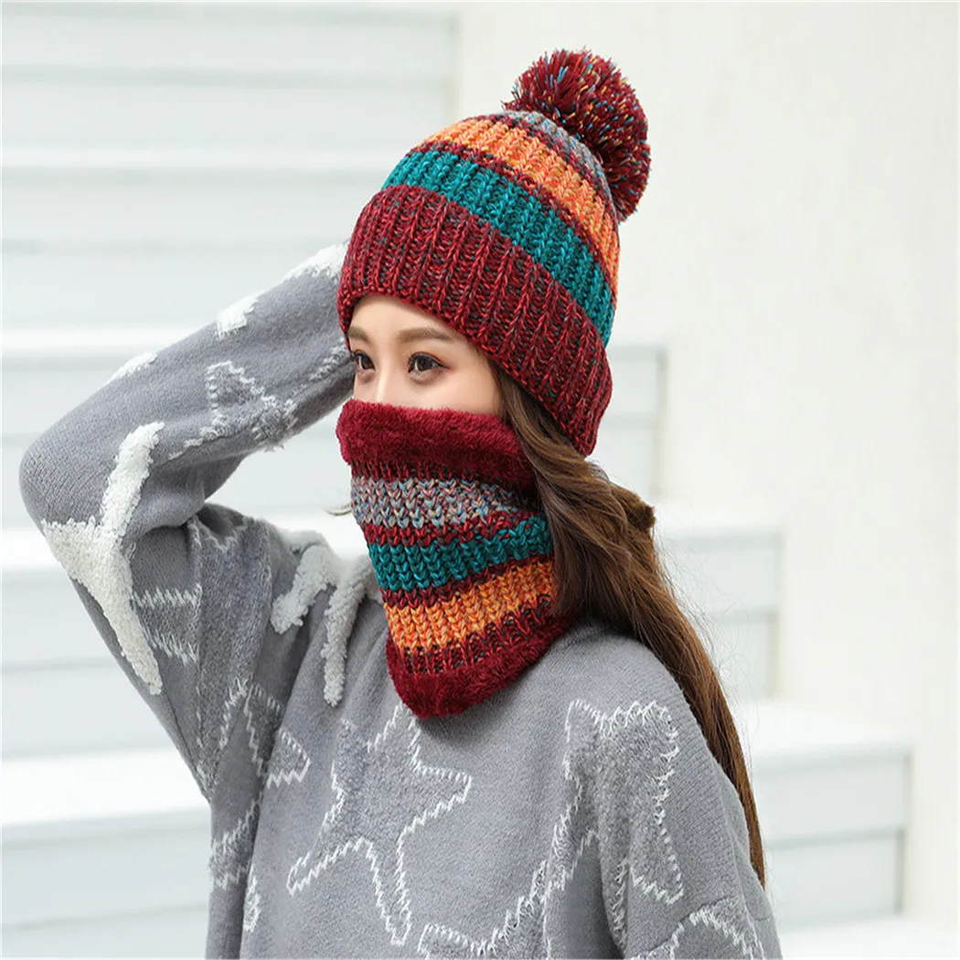 Fashion Winter Hat&Scarf Set For Women Girls Warm Beanies Ring Scarf ...