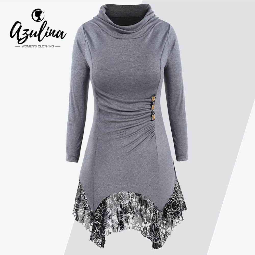 Rosegal Plus Size Lace Panel Buttons Ladies Tops Tees Casual Women T