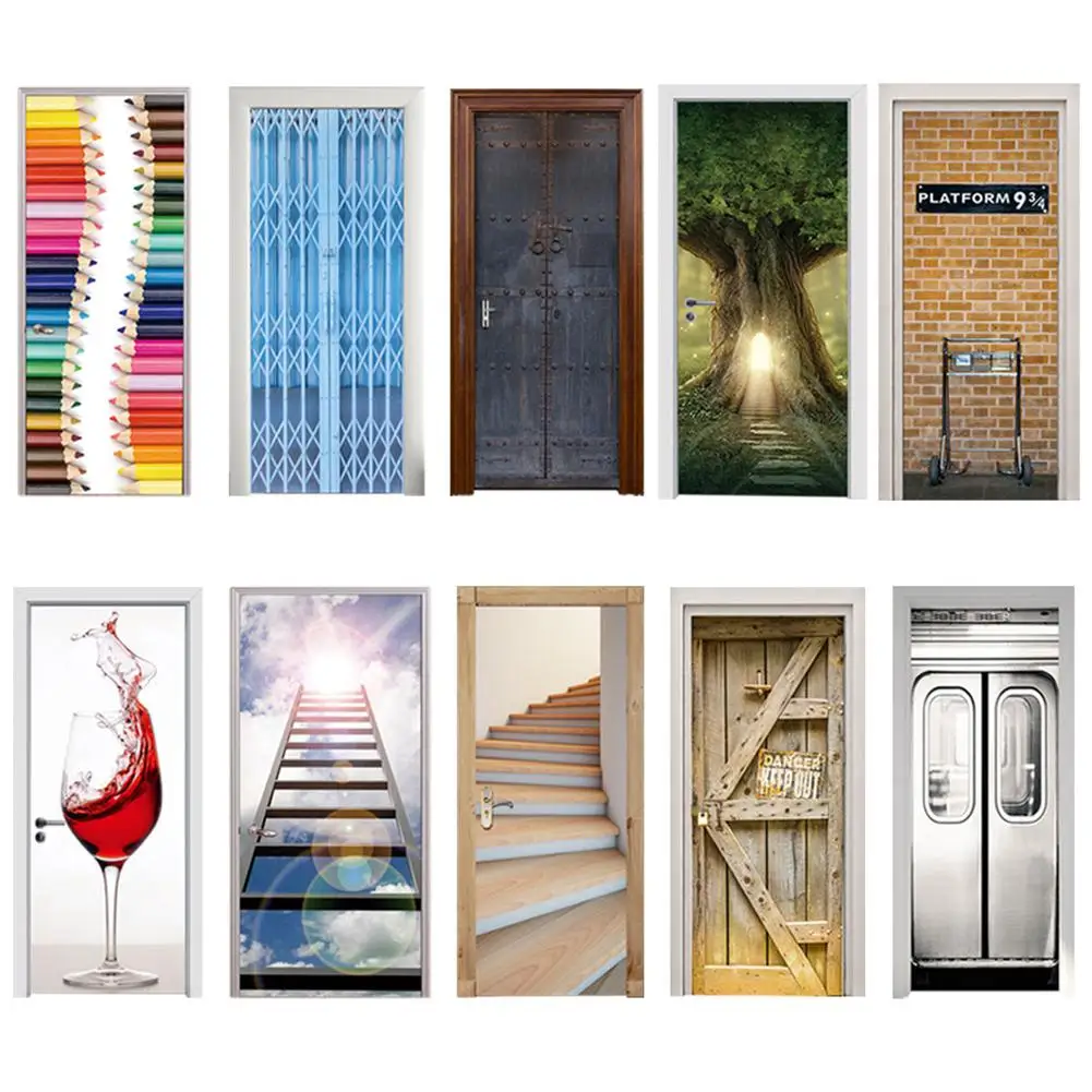 Creative 3D Landscape Door Sticker Waterproof Self adhesive PVC Sticker ...