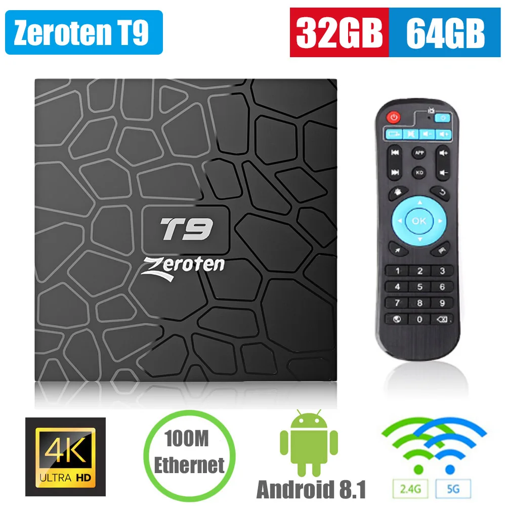 T9 Android 8.1 Smart TV Box RK3328 4K HD 4GB+32GB/ 4GB+64GB Smart Set ...