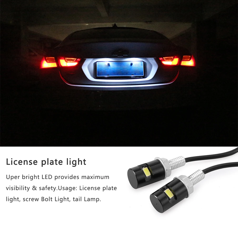 2pcs Aluminum Car LED License Plate Light Screw Bolt Lamp Rear Tail ...
