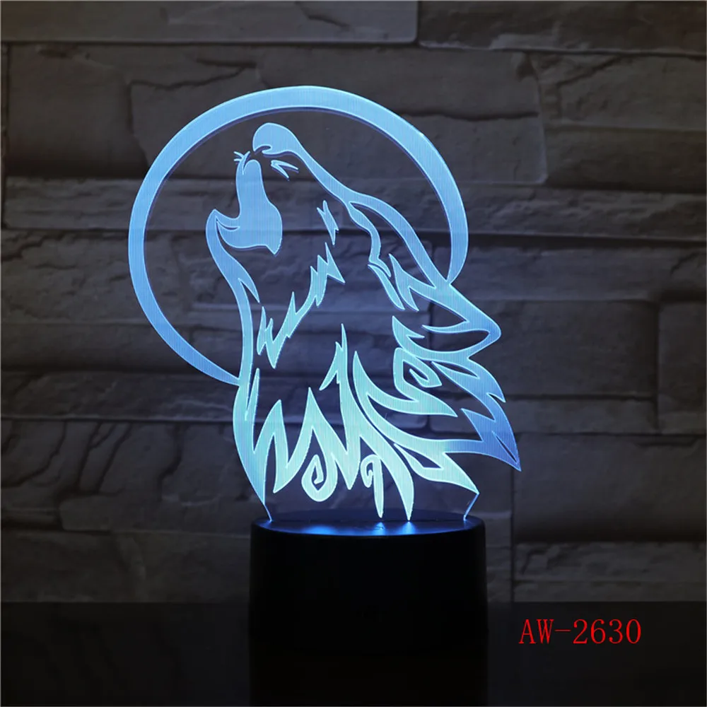Lámpara LED 3D de lobo Aullador, luz nocturna de mesa USB, Multicolor ...