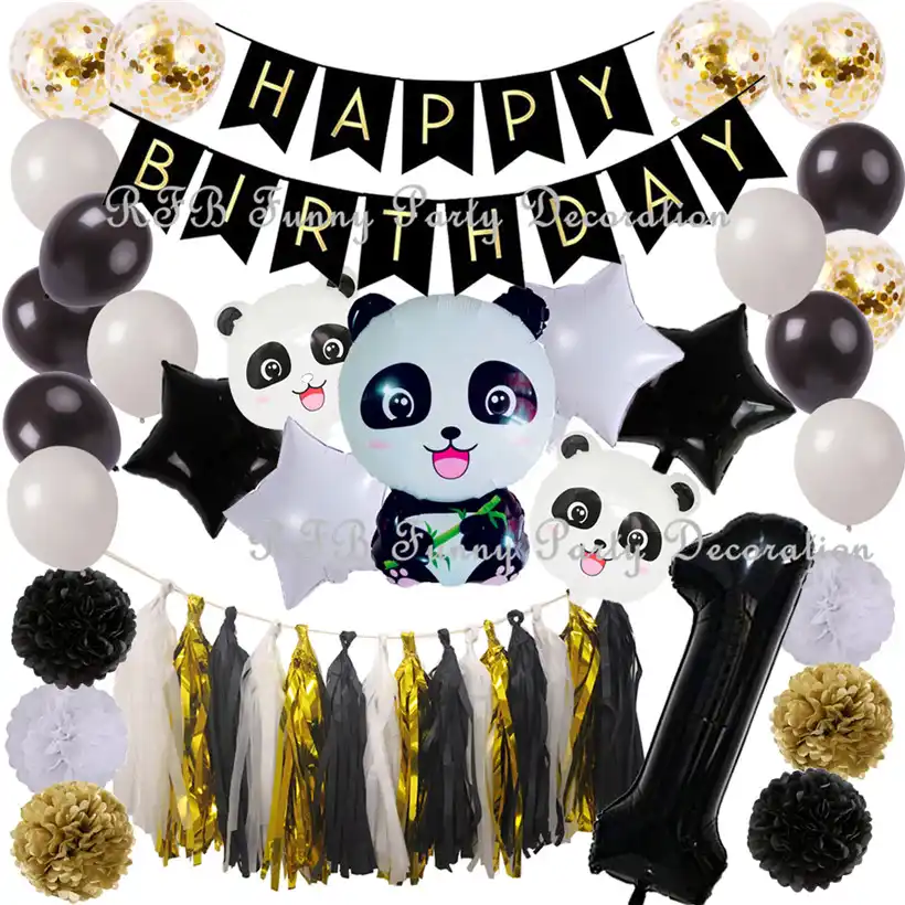 Panda Party Birthday Decorations Black White Panda Foil Balloons Paper ...