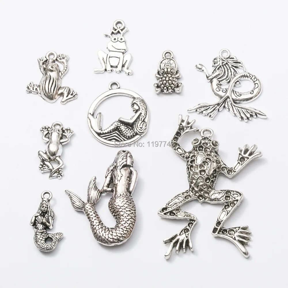 Colgante grande de rana de sirena Chapado en plata de 10 piezas ...