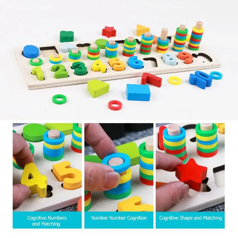 Preschool Math Teaching Board Kids Wooden Count Geometric Shape ...