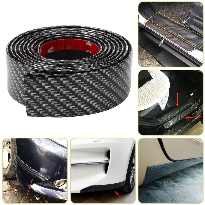 1m Moulding Strip Front Bumper Strip Carbon Fiber Rubber Sticker Auto ...