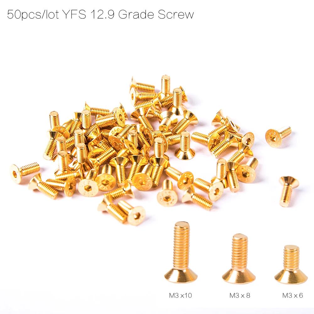 50pcs Gold Yfs 12.9 Grade M3 Screw M3x6 M3x8 M3x10 M3x12 6mm 8mm ...