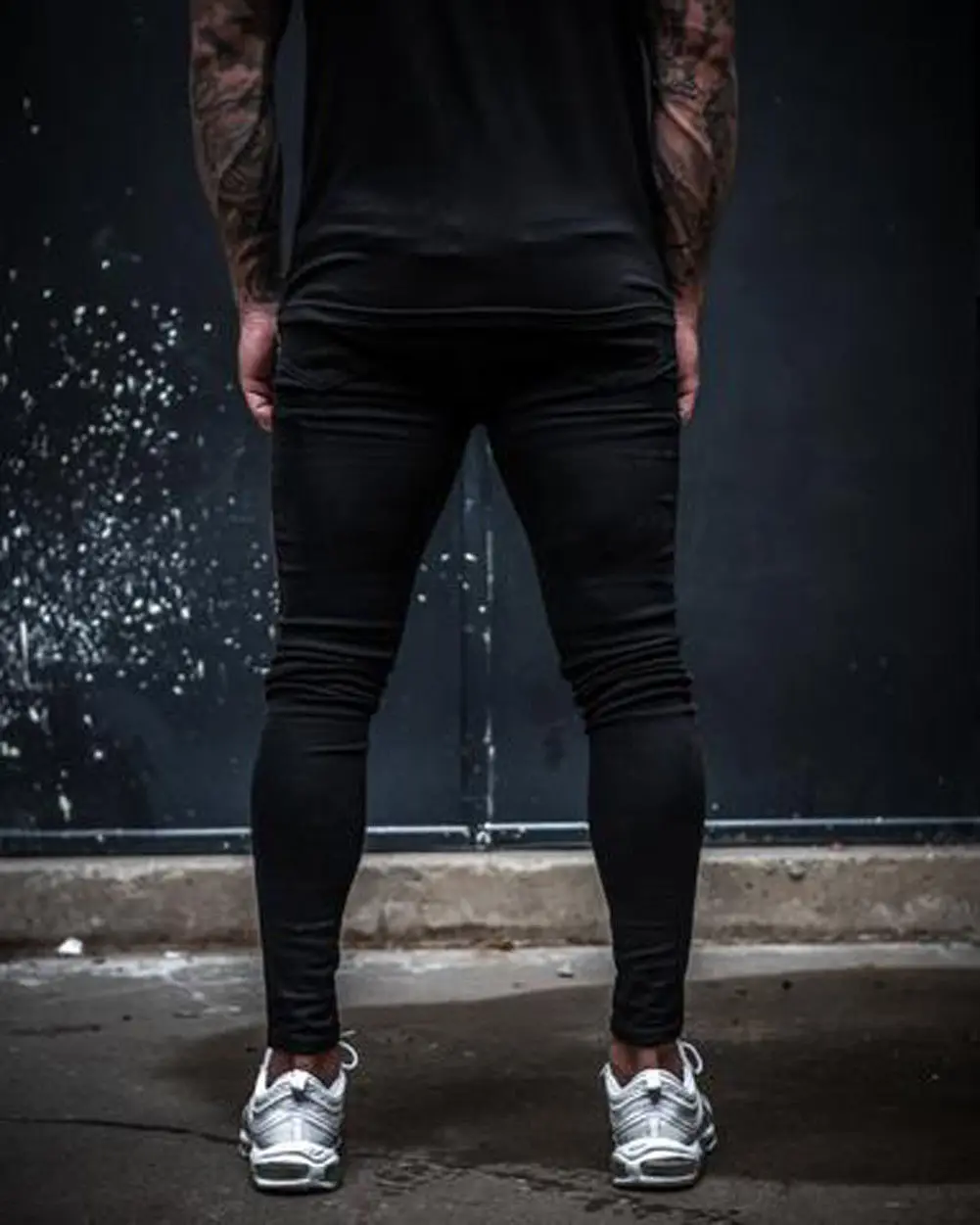 Men's Stretchy Ripped Skinny Biker Danim Pants Destroyed Taped Slim Fit ...