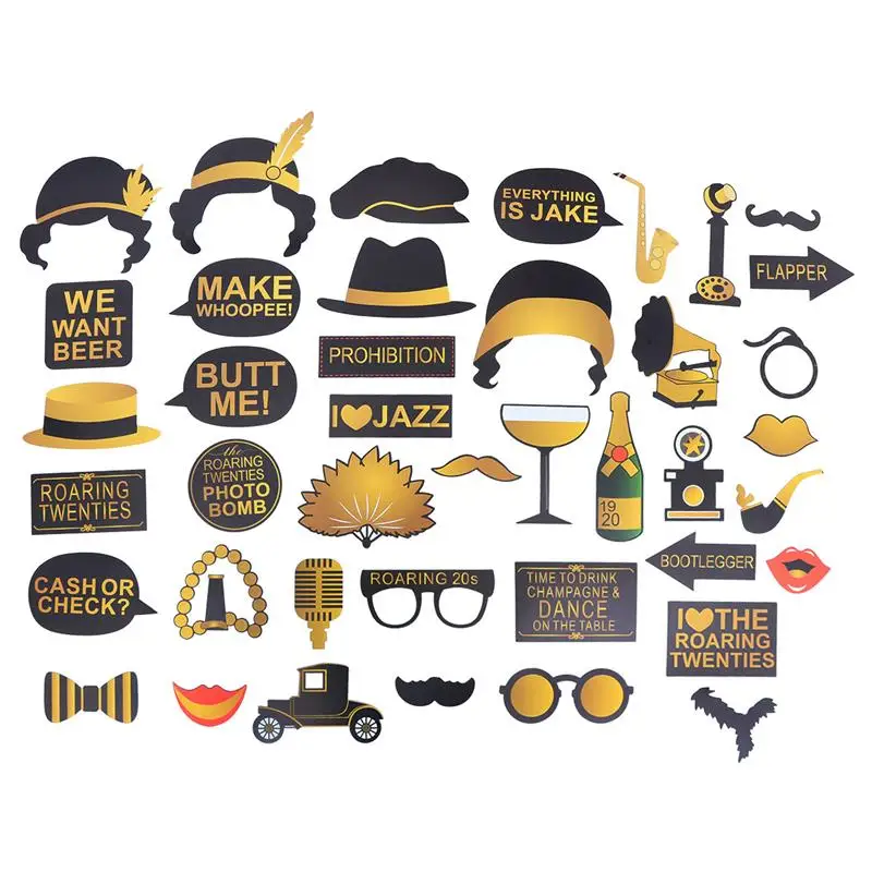 42 pcs Photo Props Kit Creative Vintage Gold Funny Selfie Props Party ...