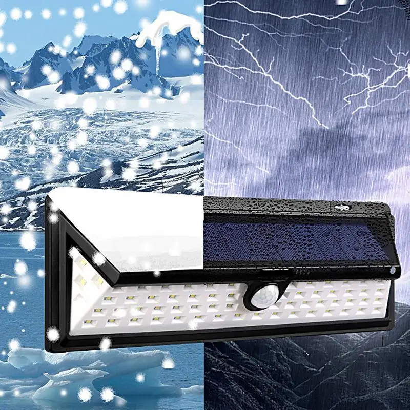 66LED Wall Lamp Solar Waterproof White Light Three Sided Human Body ...