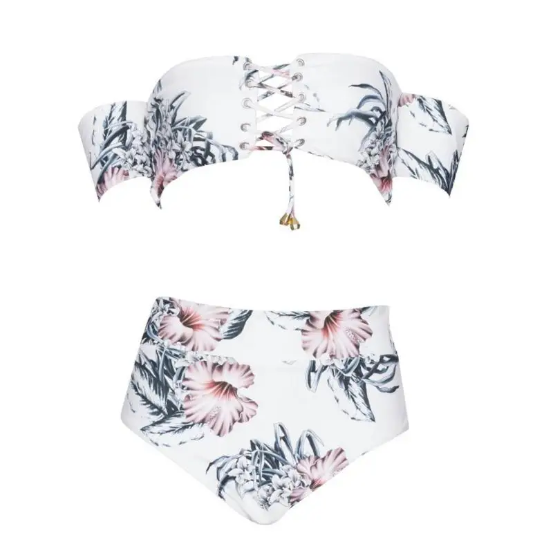 2019 Women Wrap Chest Bikini Set Split Swimsuit Floral Print Bandages ...
