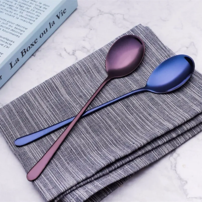 New Soup Spoons 2PCS 304 Stainless Steel Colored Long Handle Kitchen ...