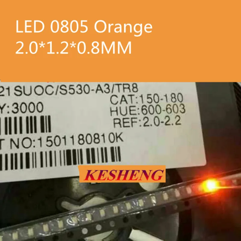 200PCS 0805 SMD Orange Amber led 600 610nm SMT LED Light Diode Water ...