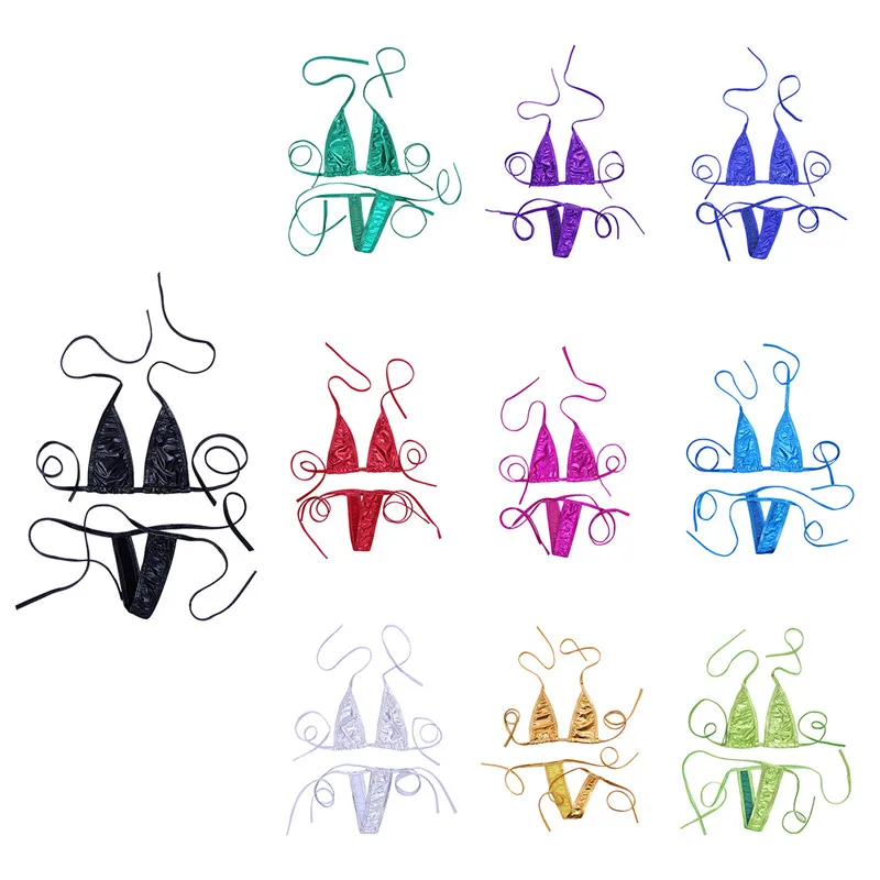 TiaoBug Women Shiny Bright Solid Color Sexy Bikini Set Adult Swimsuit ...